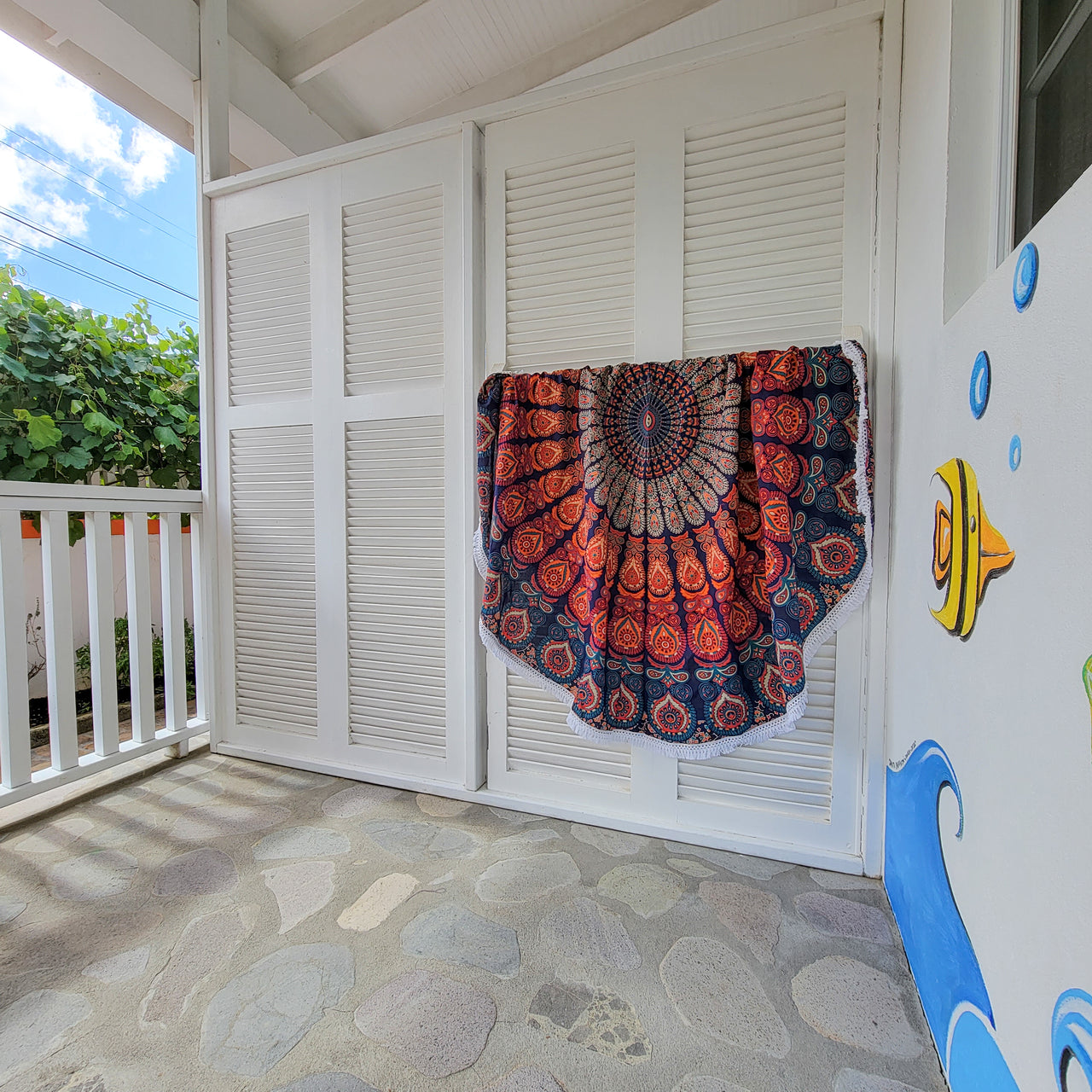Boho Round Beach Mat with Tassels - Hand-Dyed Cotton Picnic & Travel ...