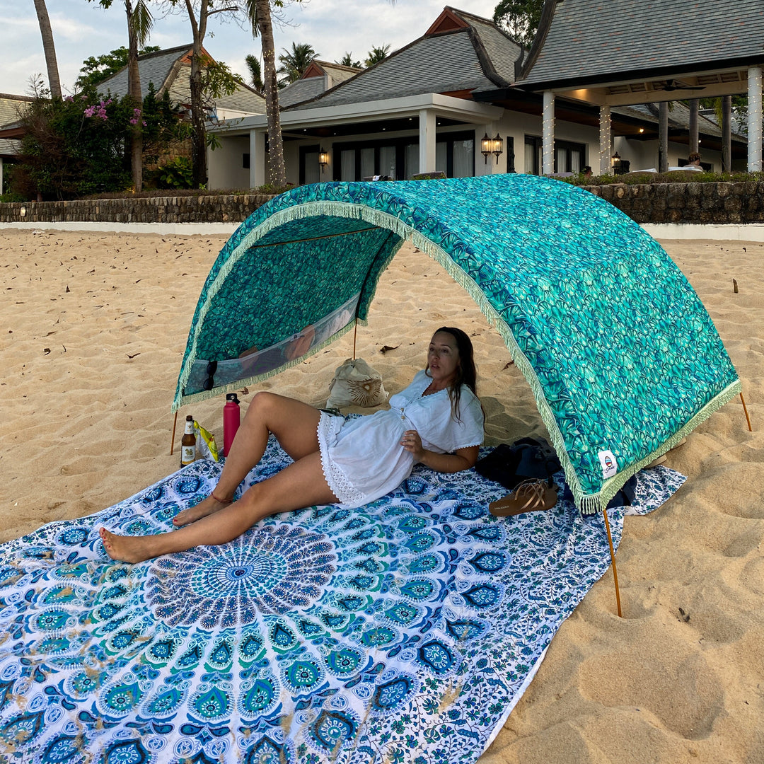 🌊 Oversized Cotton Beach Mat – Hand-Printed in India – Suniela Beach